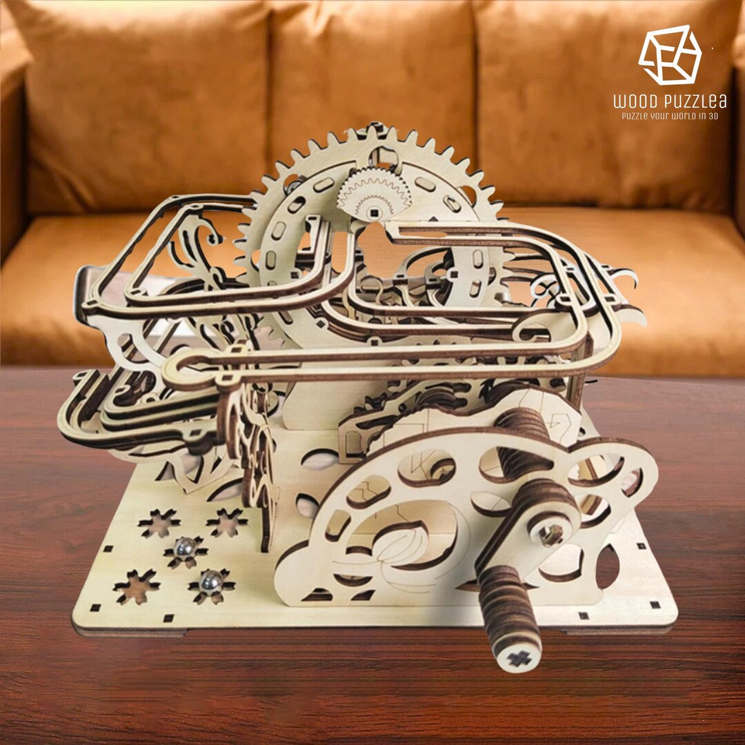 Marble Run Maze Wooden 3D Puzzle, Hand-cranked Mechanical Track Ball ...
