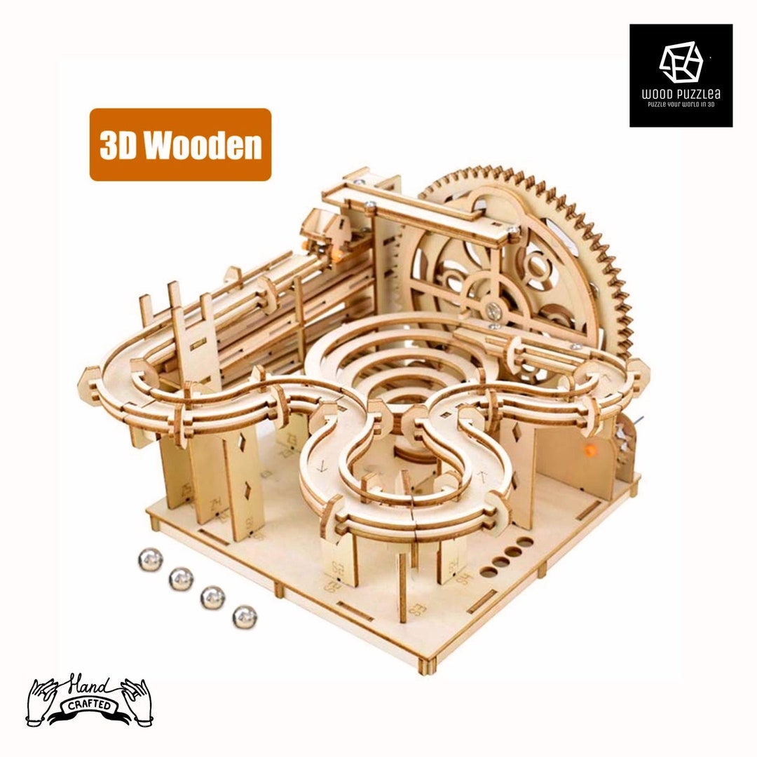 Marble Run Maze Wooden 3D Puzzle, Catapult Double Track Mechanical ...