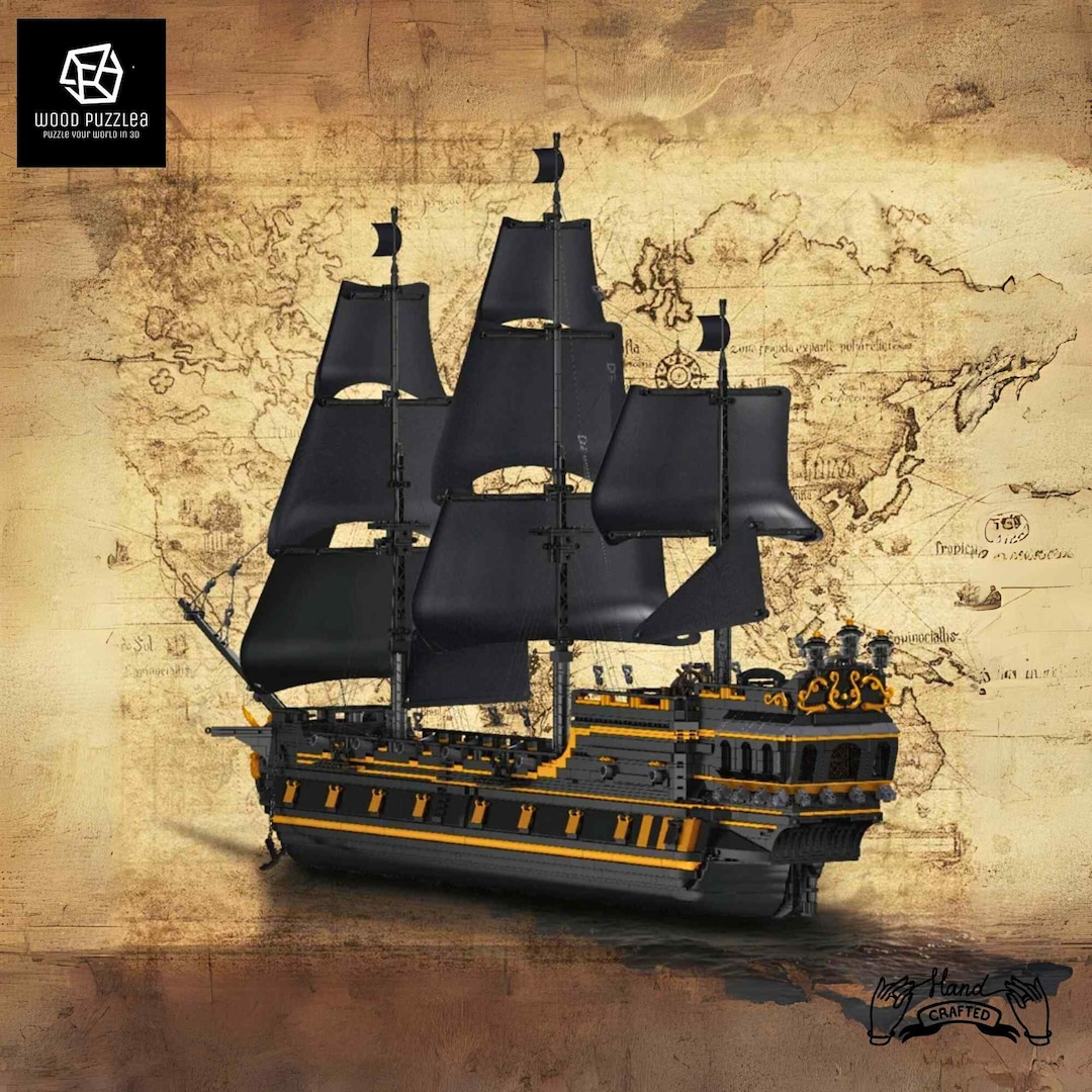Black Pearl Pirate Ship Model Kit, DIY Building Blocks Ideas Sailboat ...