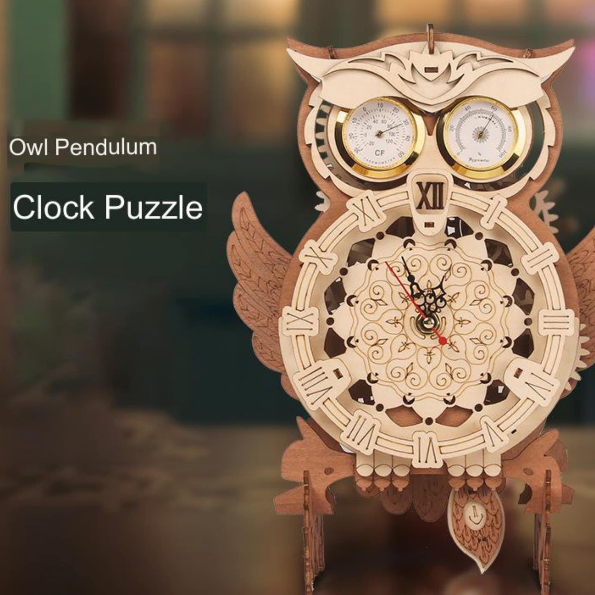 Owl Pendulum Clock, DIY Wooden 3D Puzzle, Mechanical Gear Retro Wall ...