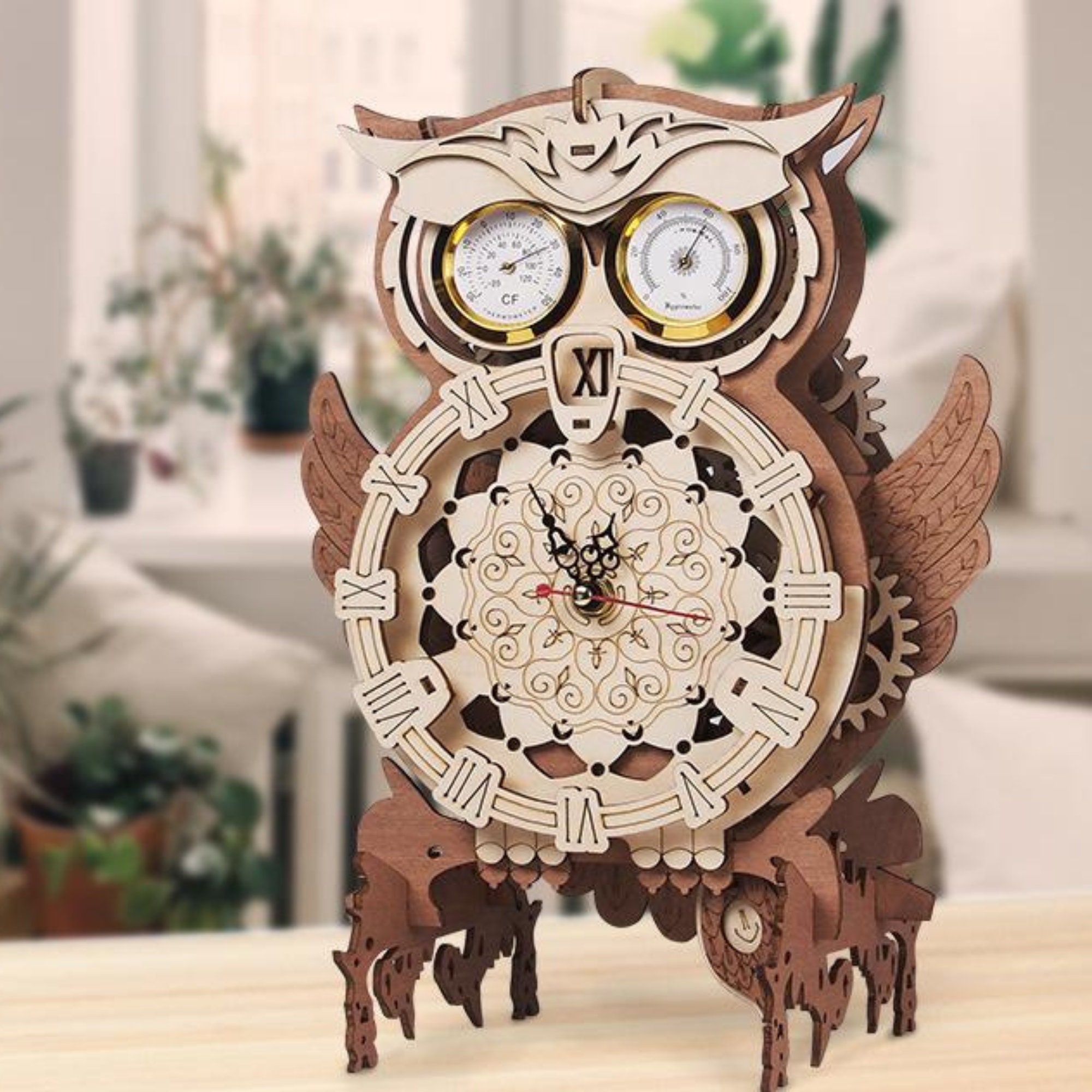 Owl Pendulum Clock, DIY Wooden 3D Puzzle, Mechanical Gear Retro Wall Clocks Model Set, Hand ...