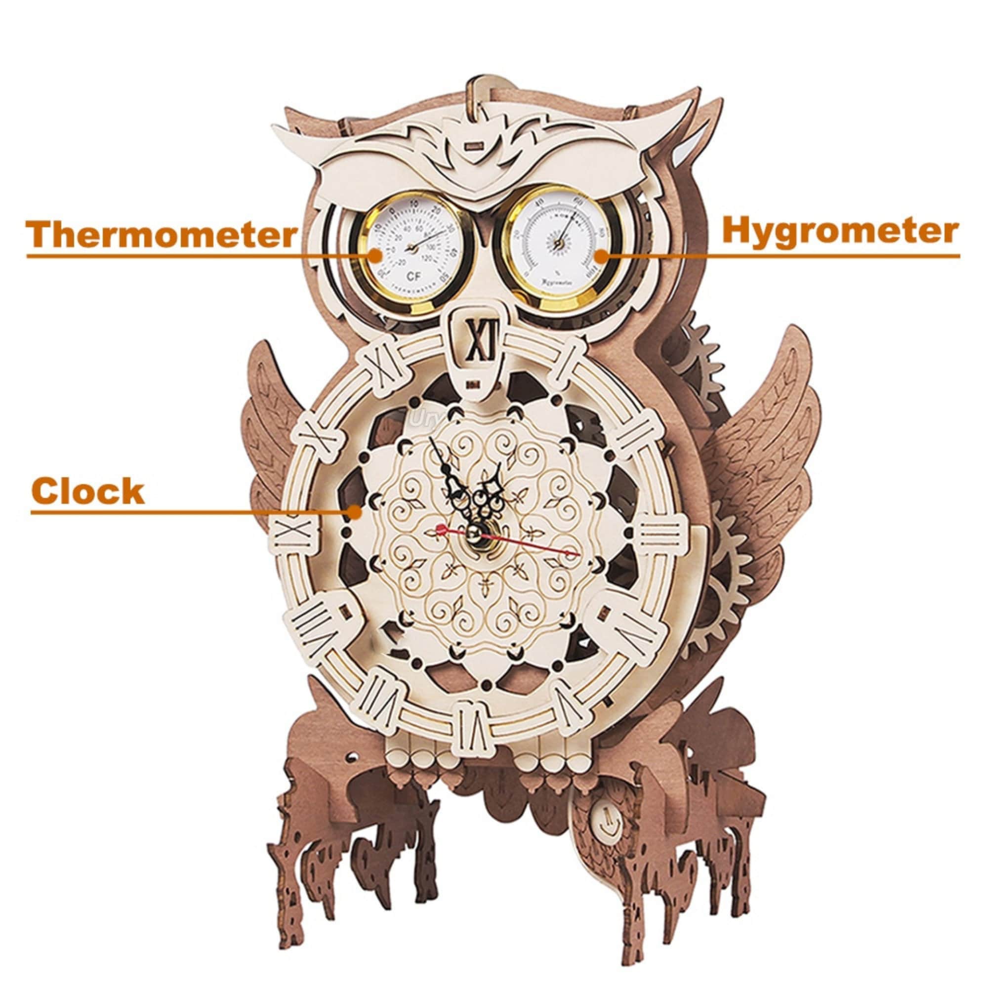 Owl Pendulum Clock, DIY Wooden 3D Puzzle, Mechanical Gear Retro Wall ...