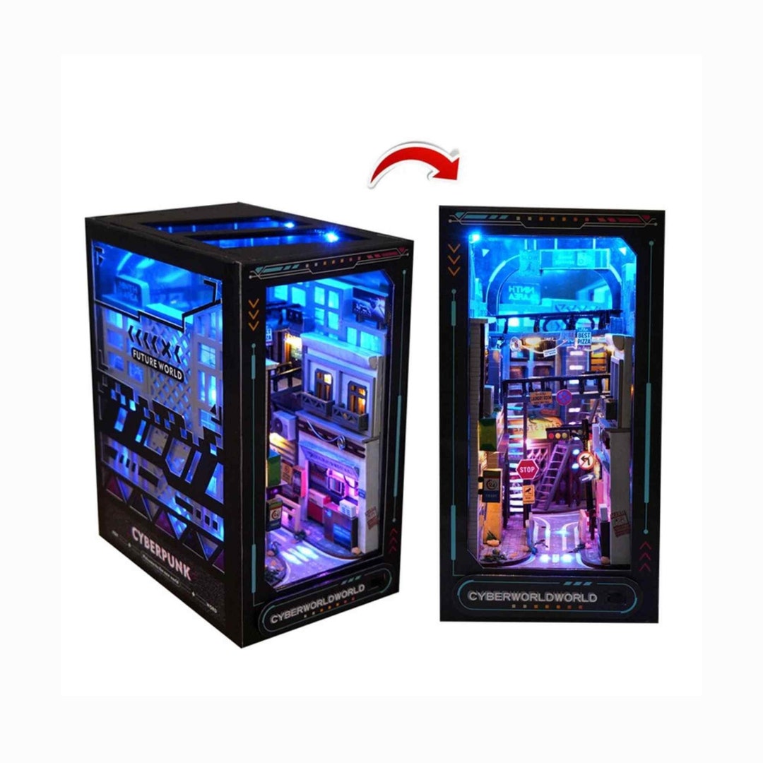 Cyberpunk World DIY Book Nook Shelf Miniature Insert Kits, Near Future ...