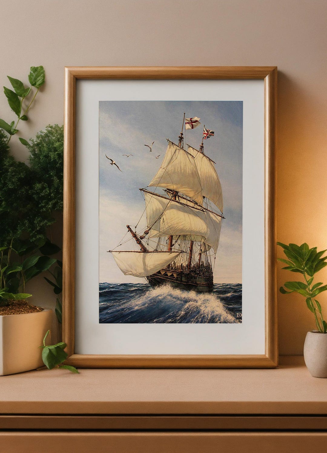 Vintage Sailing Wall Art the Mayflower Ship Poster Historical Tall Ship ...