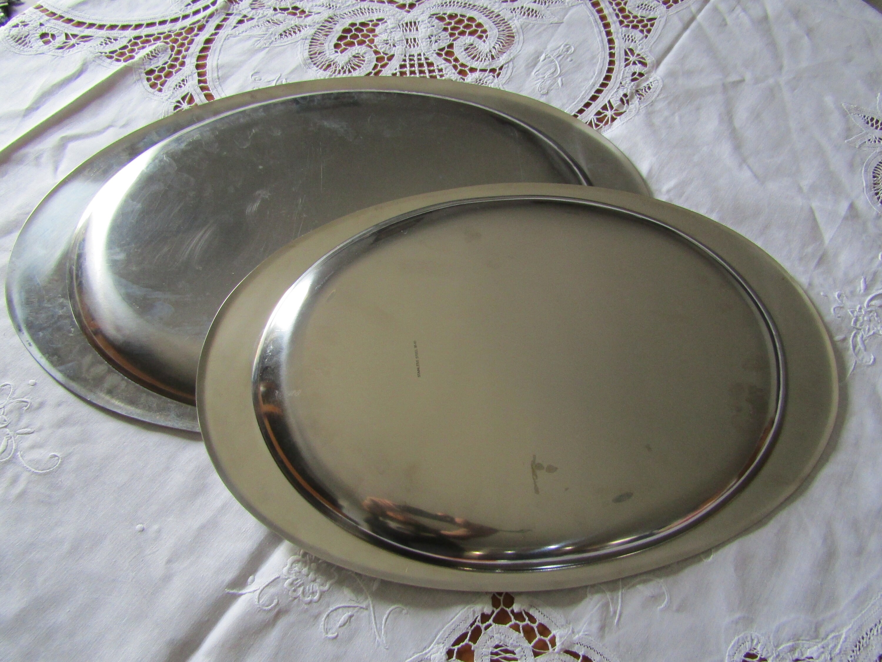 Vintage Set 2 Extra Large Serving Trays, Stainless Steel, Inox 18/10 ...