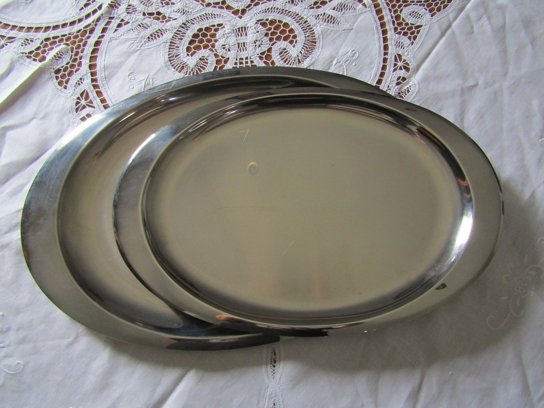 Vintage Set 2 Extra Large Serving Trays, Stainless Steel, Inox 18/10 ...