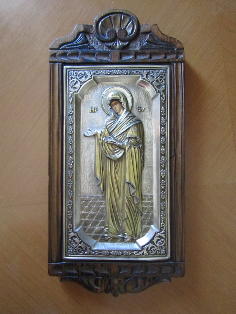 Silver and Gold Byzantine Orthodox Icon, Virgin Mary, Large Christian ...