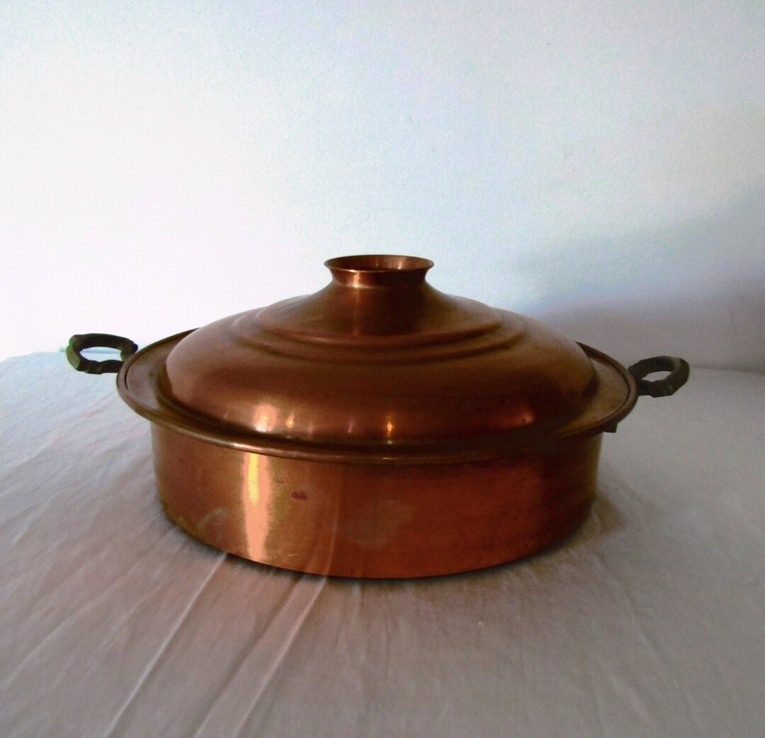 Vintage Copper Bakiri Pot With Lid & Brass Handles - Greek Kitchenware ...