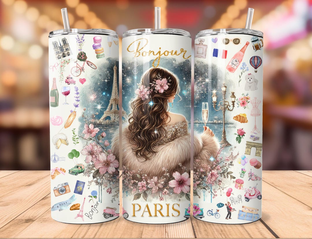 Paris Tumbler Wrap, Eiffel Tower France 20 Oz Skinny Tumbler ...
