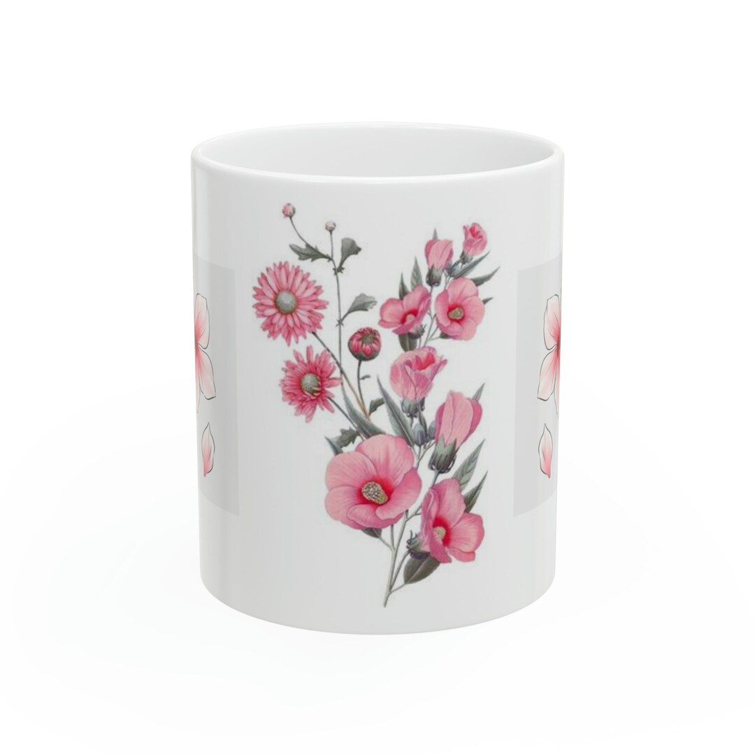 Beautiful Mug With a Design of Pink Flowers. Ceramic Mug, 11oz - Etsy