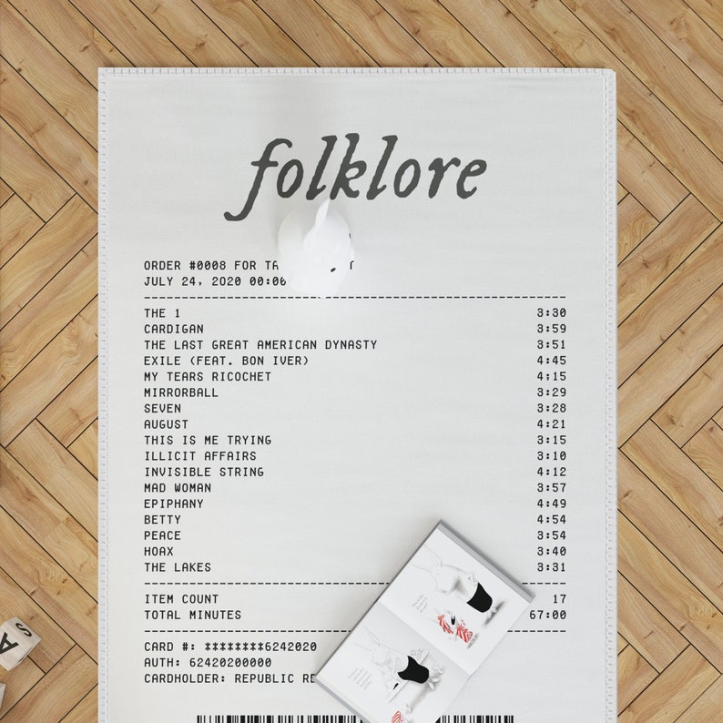 Taylor Swift Folklore Album Receipt Rug Aesthetic Room Bedroom Dorm ...