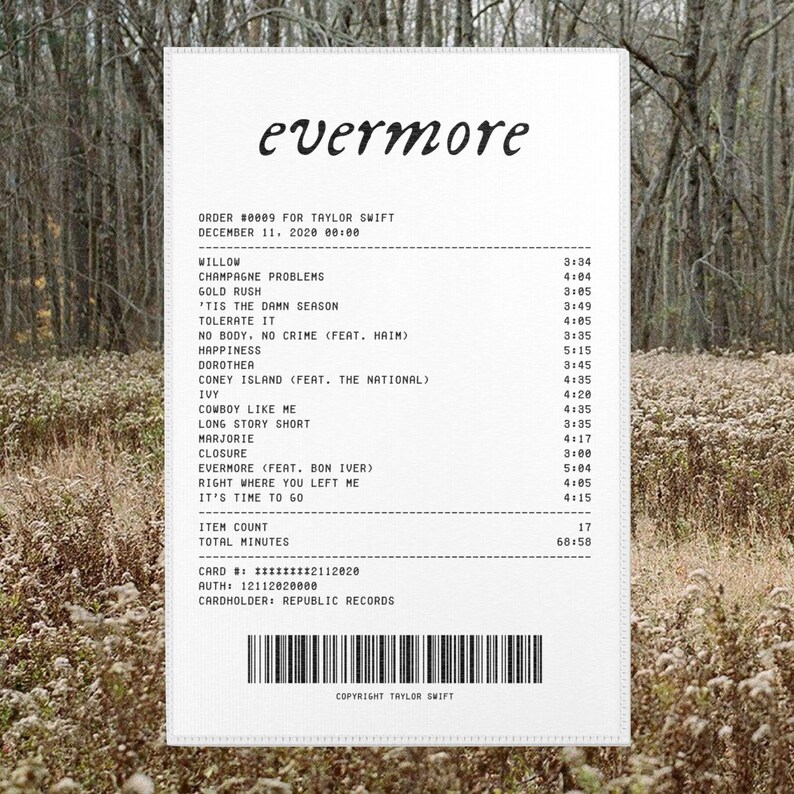 Taylor Swift Evermore Album Receipt Rug Aesthetic Room Bedroom Dorm ...