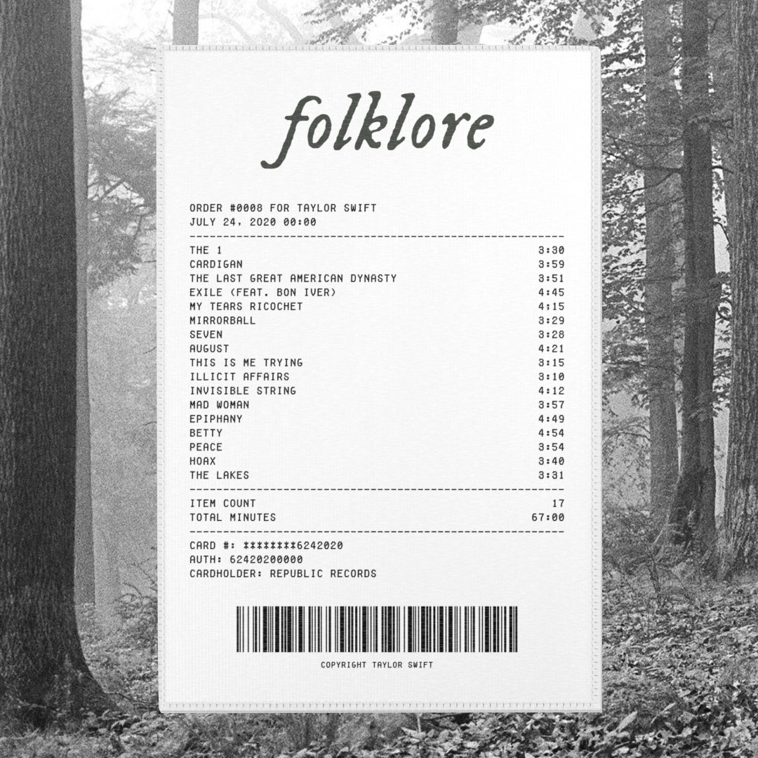 Taylor Swift Folklore Album Receipt Rug Aesthetic Room Bedroom Dorm ...