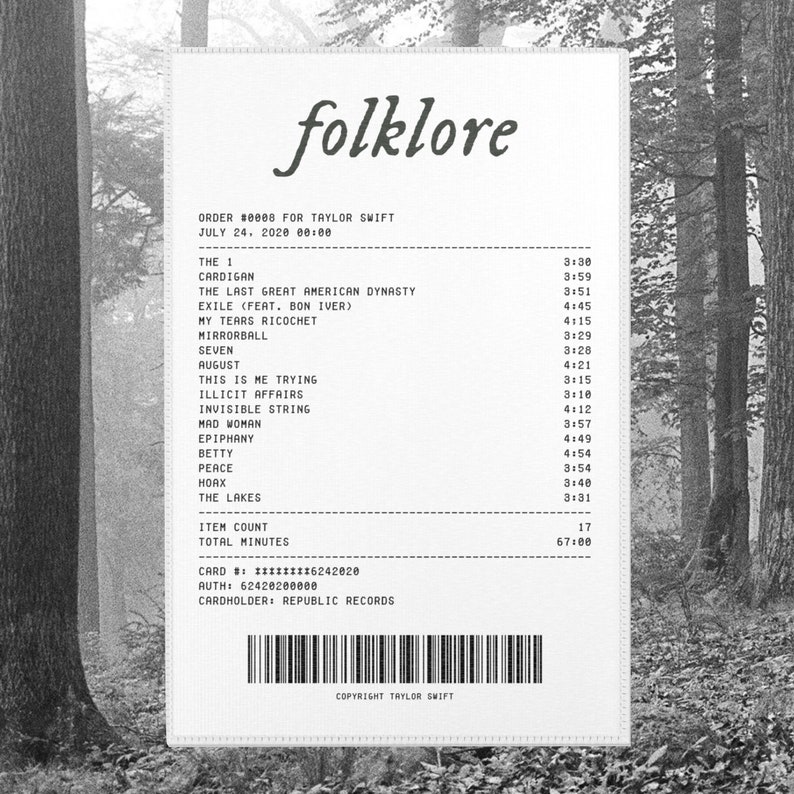 Taylor Swift Folklore Album Receipt Rug Aesthetic Room Bedroom Dorm ...