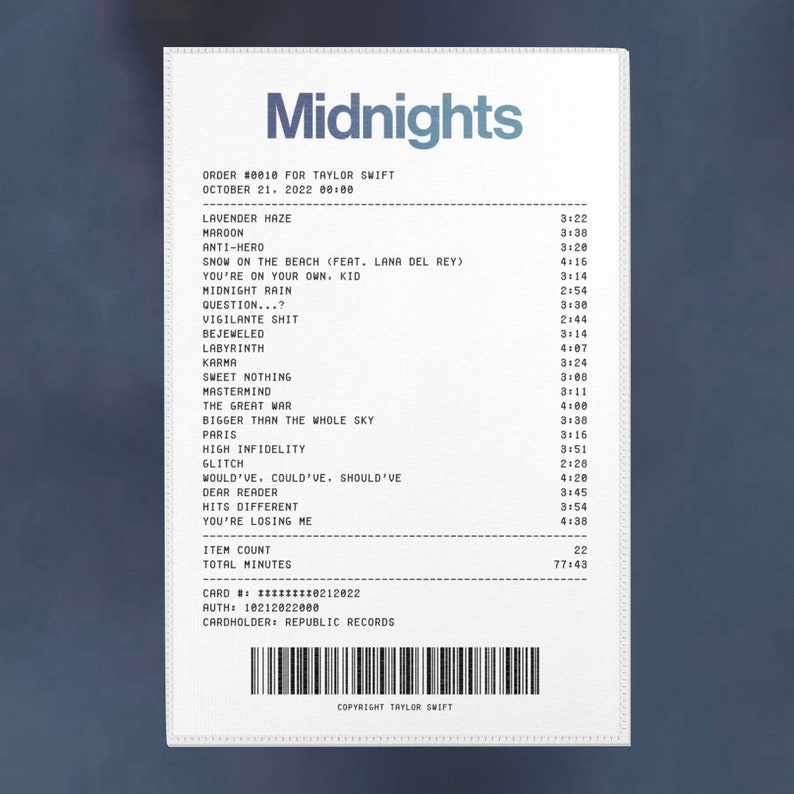 Taylor Swift Midnights Album Receipt Rug Aesthetic Room Bedroom Dorm ...
