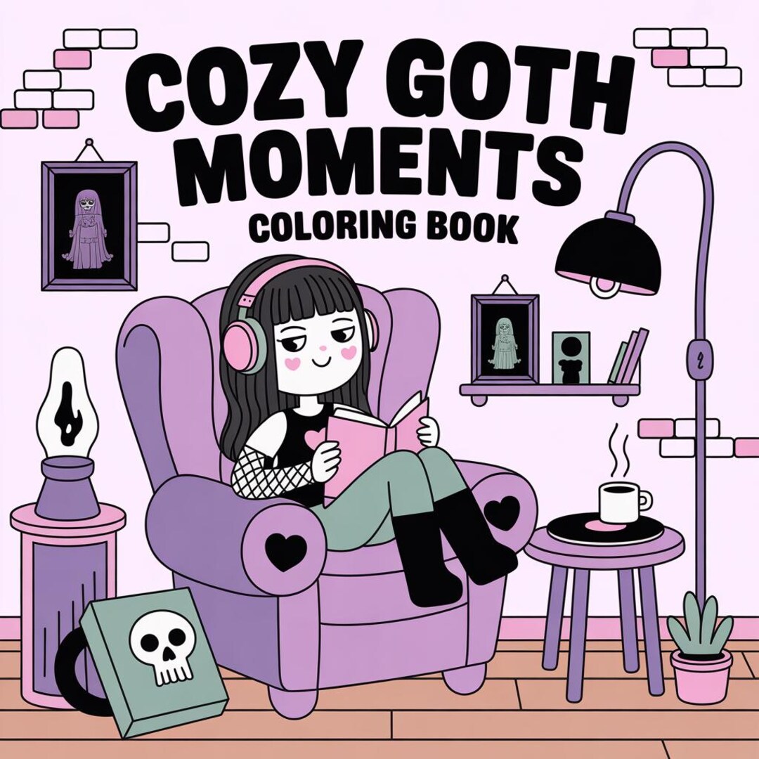 Cozy Goth Moments Coloring Book PDF & PNG Bold Easy Cute Pages for ...