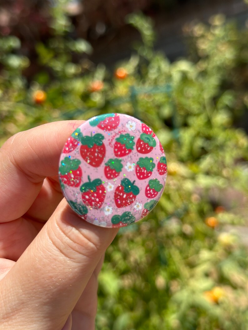 Pink Strawberry Pin Button - Etsy
