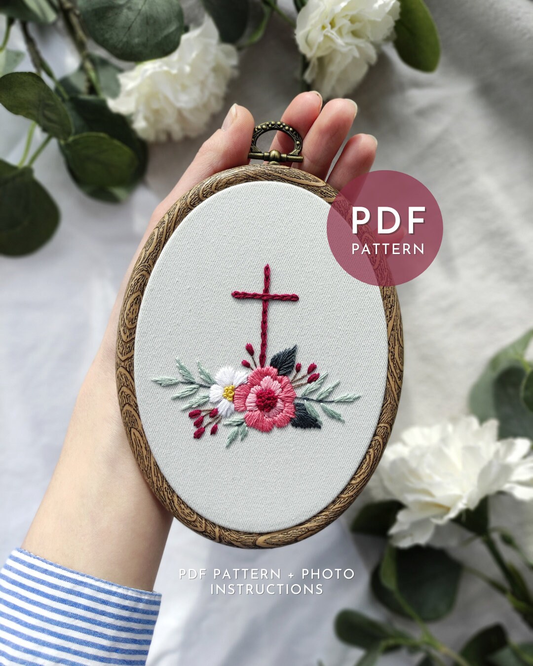 CROSS With Flowers Embroidery Pattern, Christian Easter Wall ...