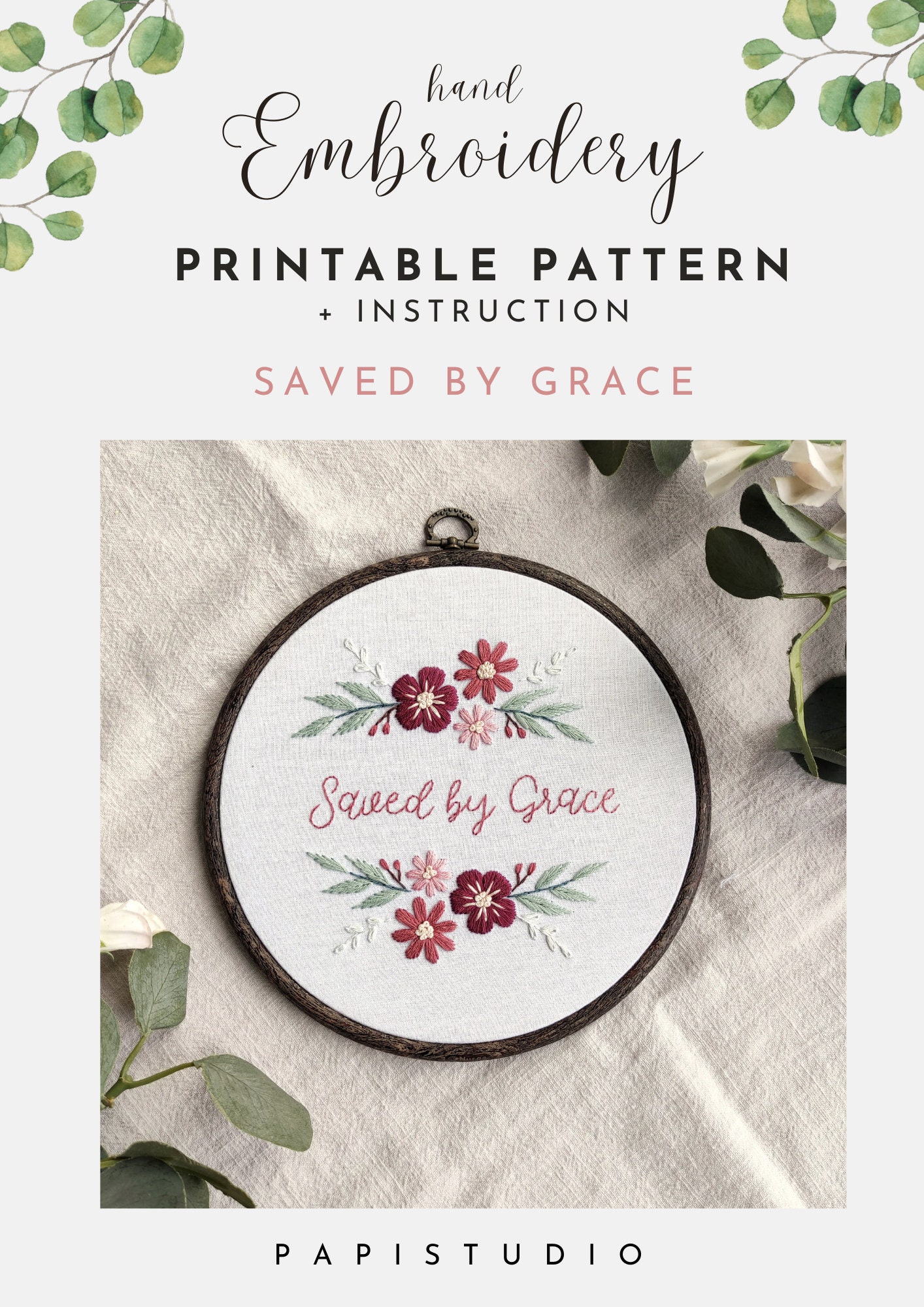 Saved by Grace Embroidery Printable Pattern PDF, Catholic Home Decor ...
