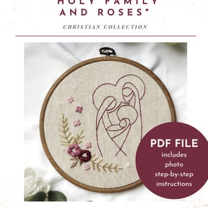 Holy Family Embroidery Pattern, Christian Home Decorations, Catholic ...