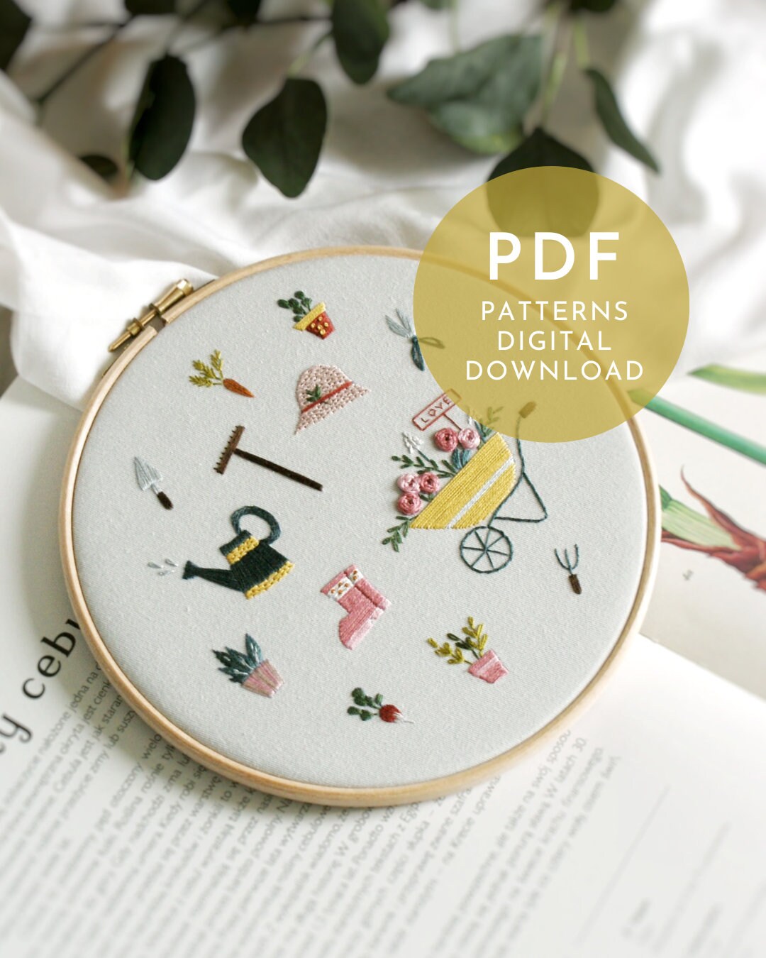 Garden Embroidery Pattern PDF, Plants Hand Embroidery Template ...
