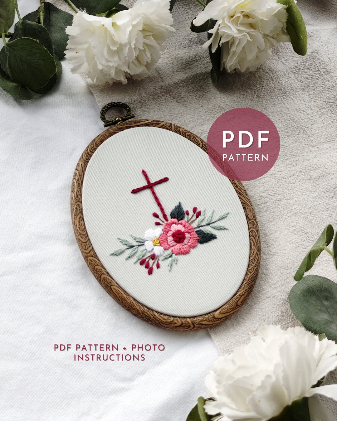 CROSS With Flowers Embroidery Pattern, Christian Easter Wall ...