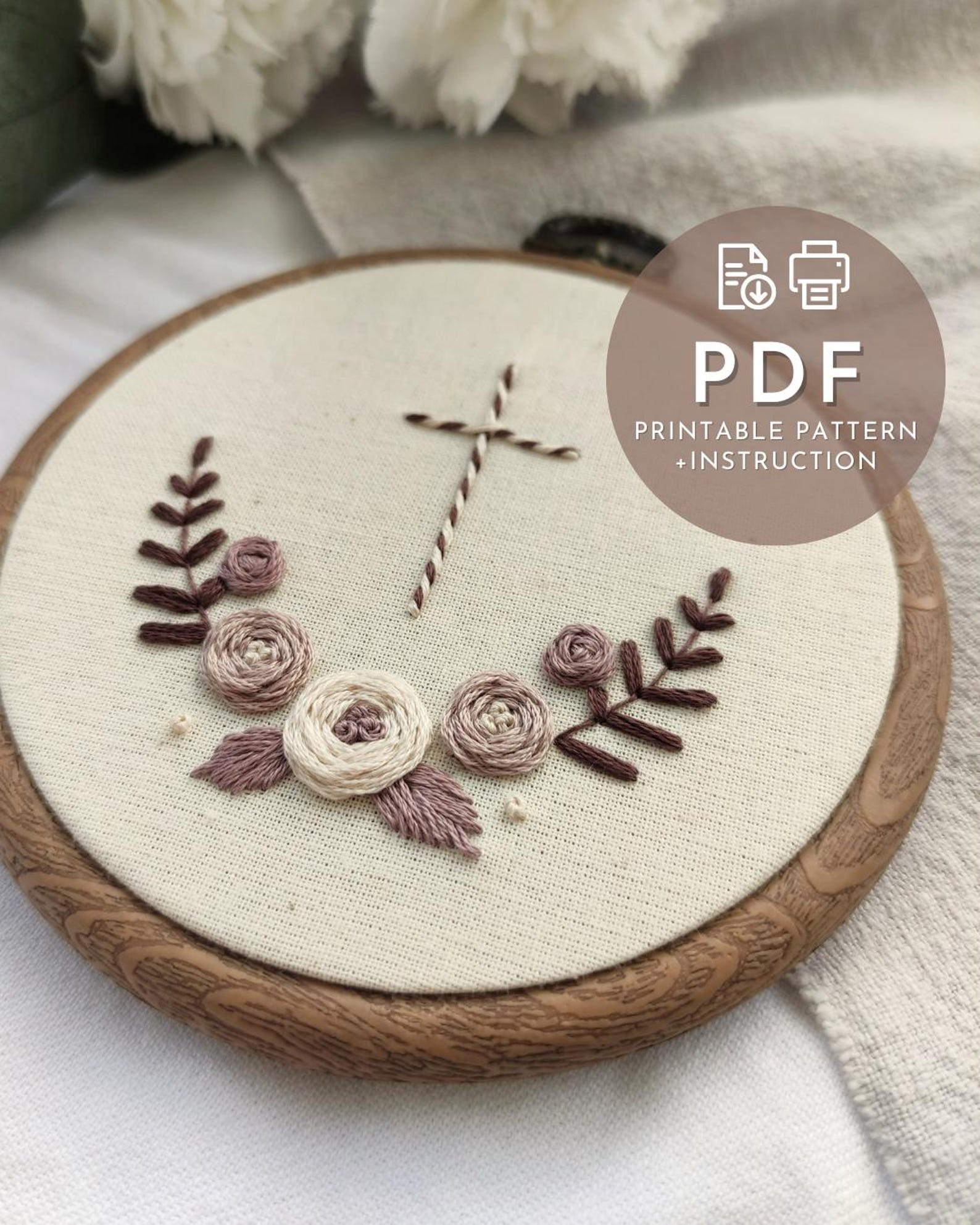Beige CROSS Embroidery Pattern PDF, Christian Easter Wall Decorations ...