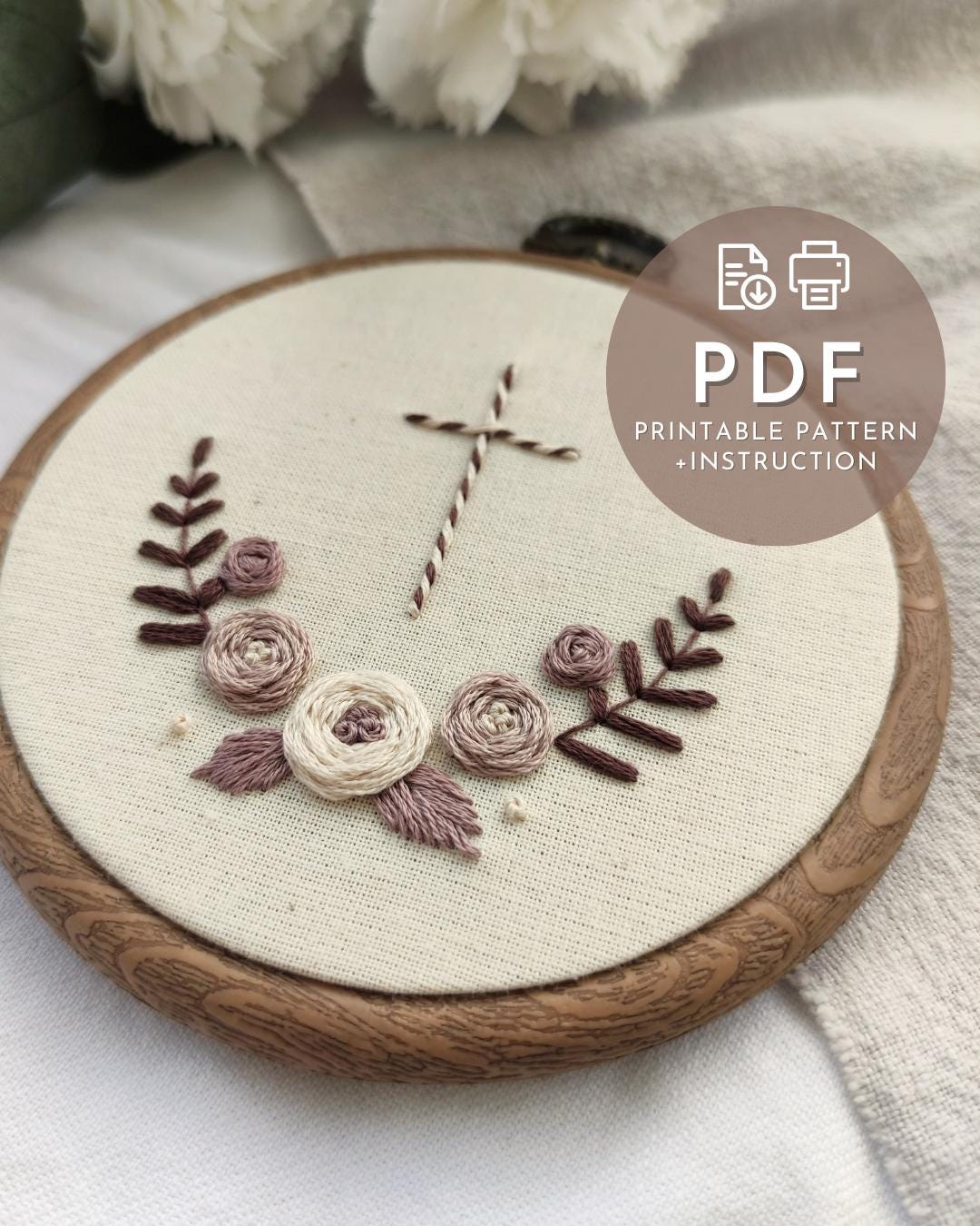 Beige CROSS Embroidery Pattern PDF, Christian Easter Wall Decorations ...