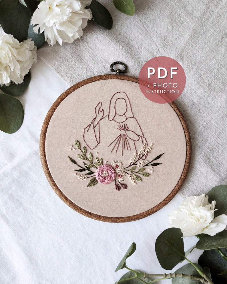 Merciful Jesus Embroidery Printable Pattern PDF, Catholic Home Decor ...