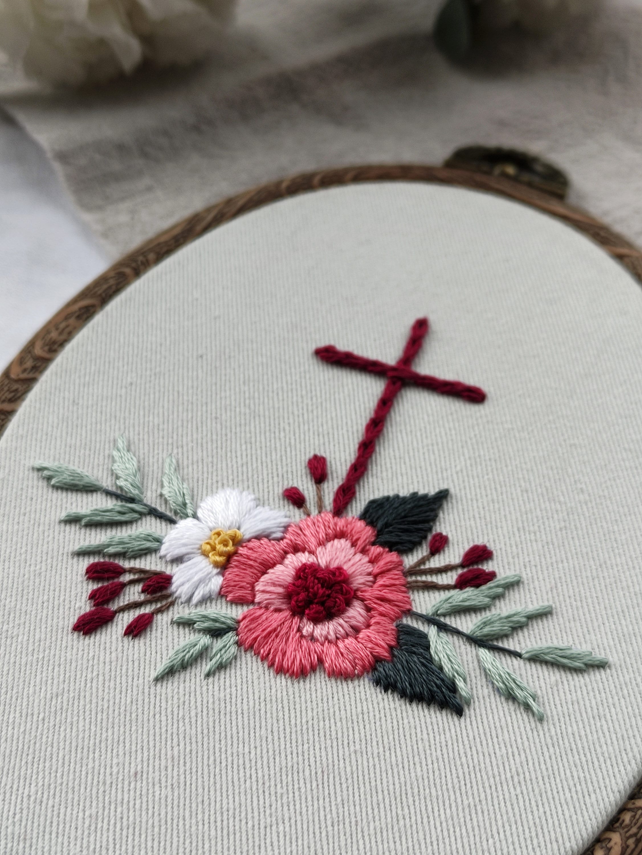 CROSS With Flowers Embroidery Pattern, Christian Easter Wall ...
