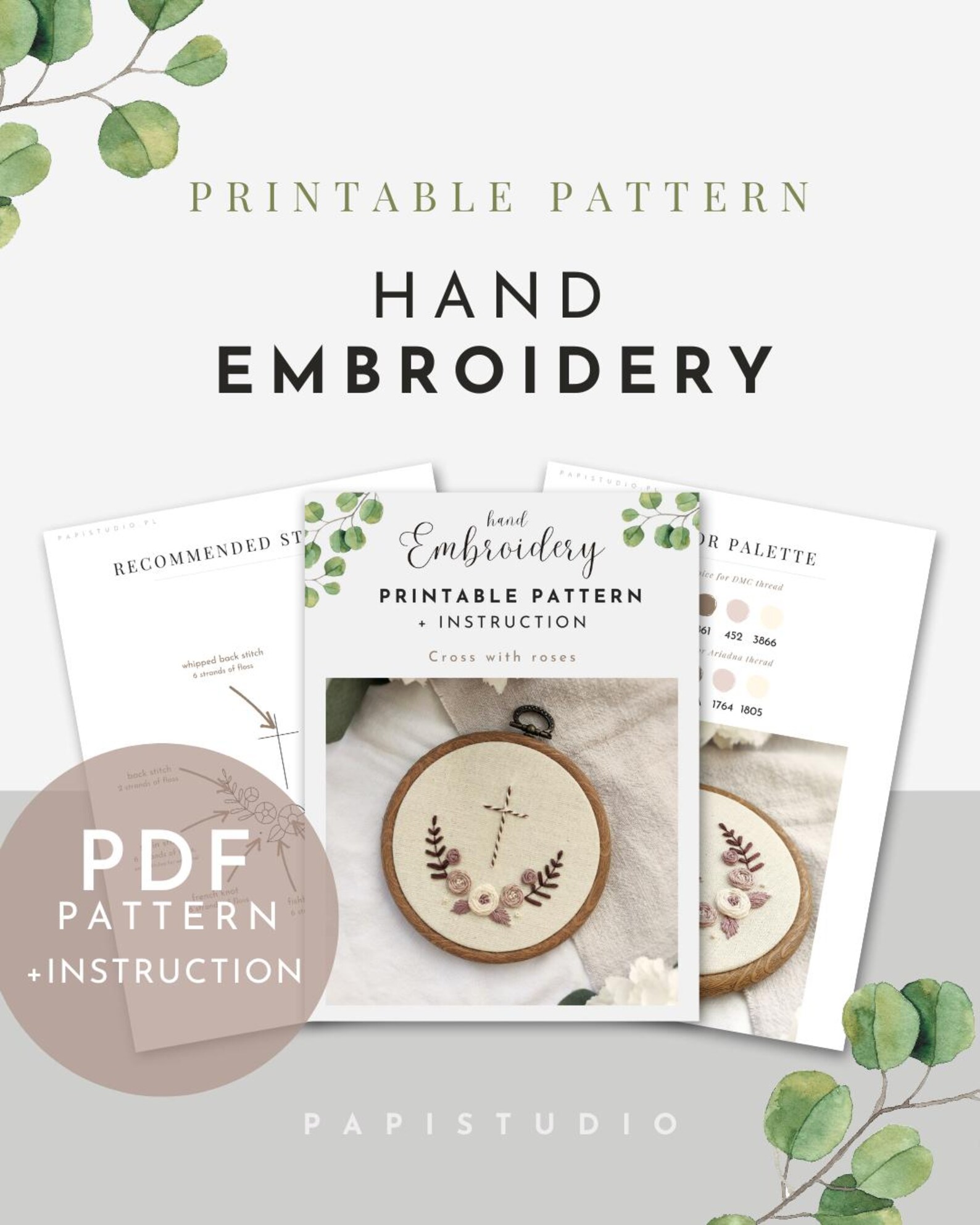Beige CROSS Embroidery Pattern PDF, Christian Easter Wall Decorations ...