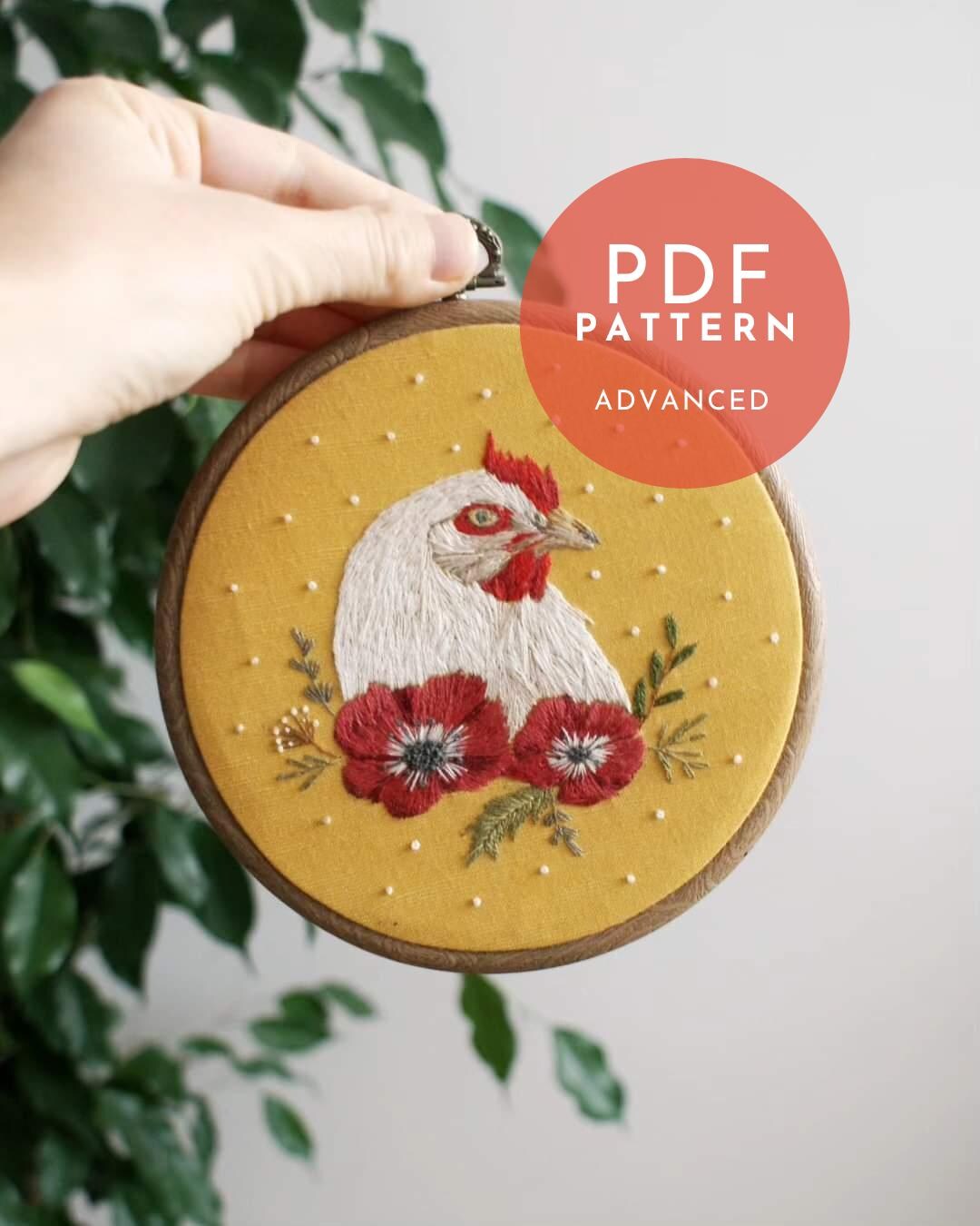 Hen Embroidery Pattern PDF, Advanced Chicken Embroidery Template ...