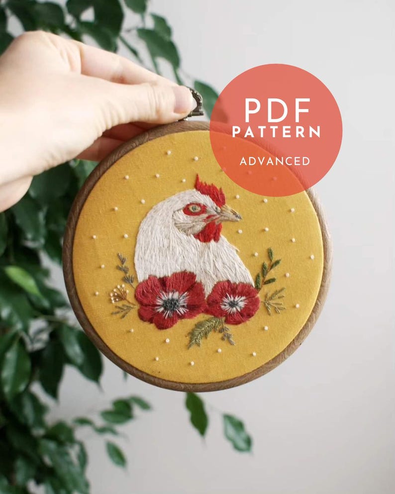 Hen Embroidery Pattern PDF, Advanced Chicken Embroidery Template ...