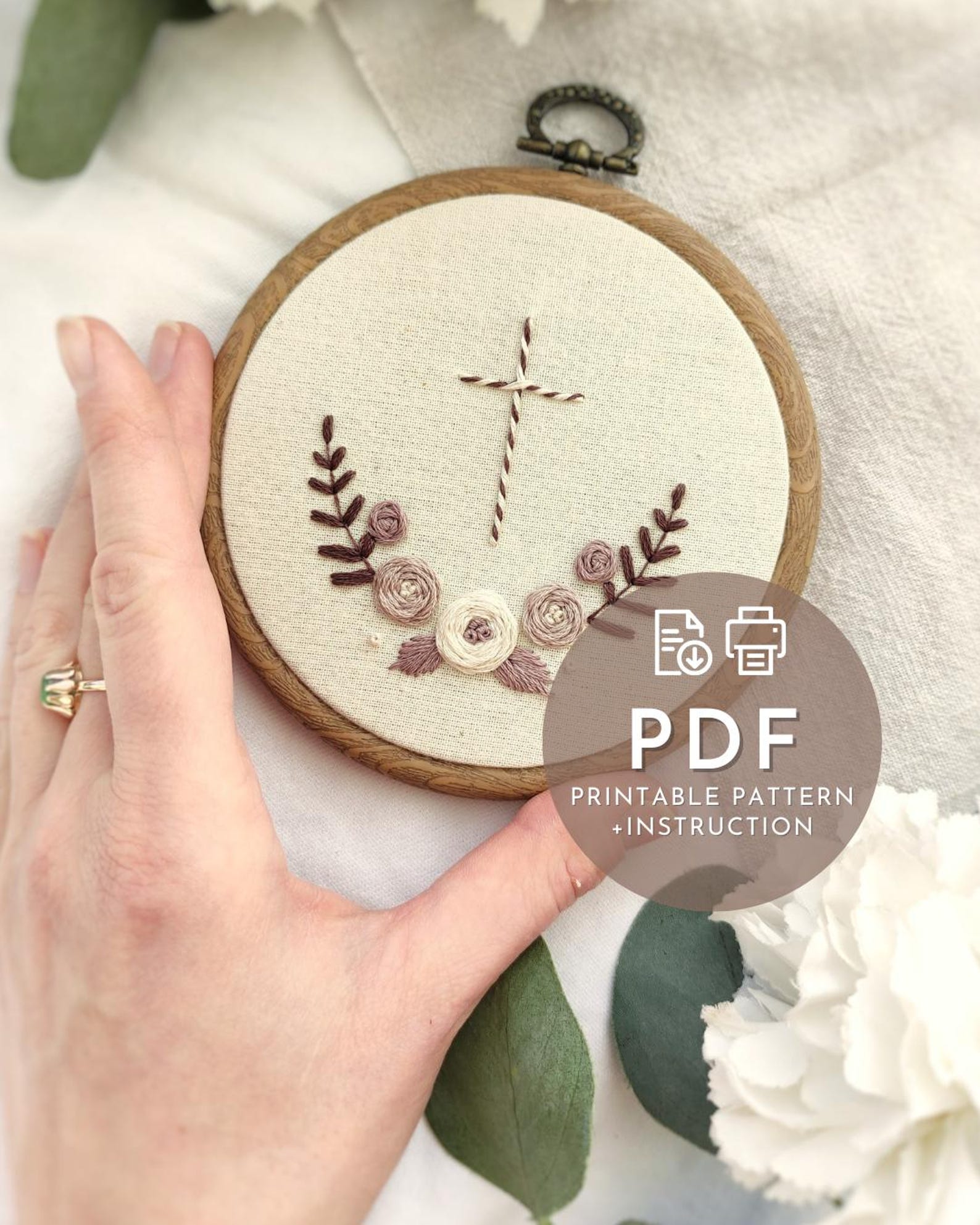 Beige CROSS Embroidery Pattern PDF, Christian Easter Wall Decorations ...