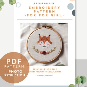 Cute Fox Embroidery Pattern PDF, Forest Animal Decoration for Nursery ...