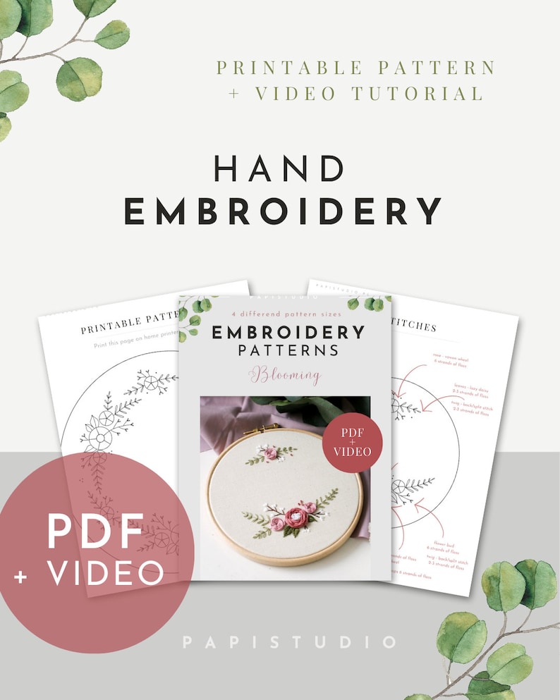 Emboidery Pattern Pdf Video Tutorial for Beginners BLOOMING, Printable ...