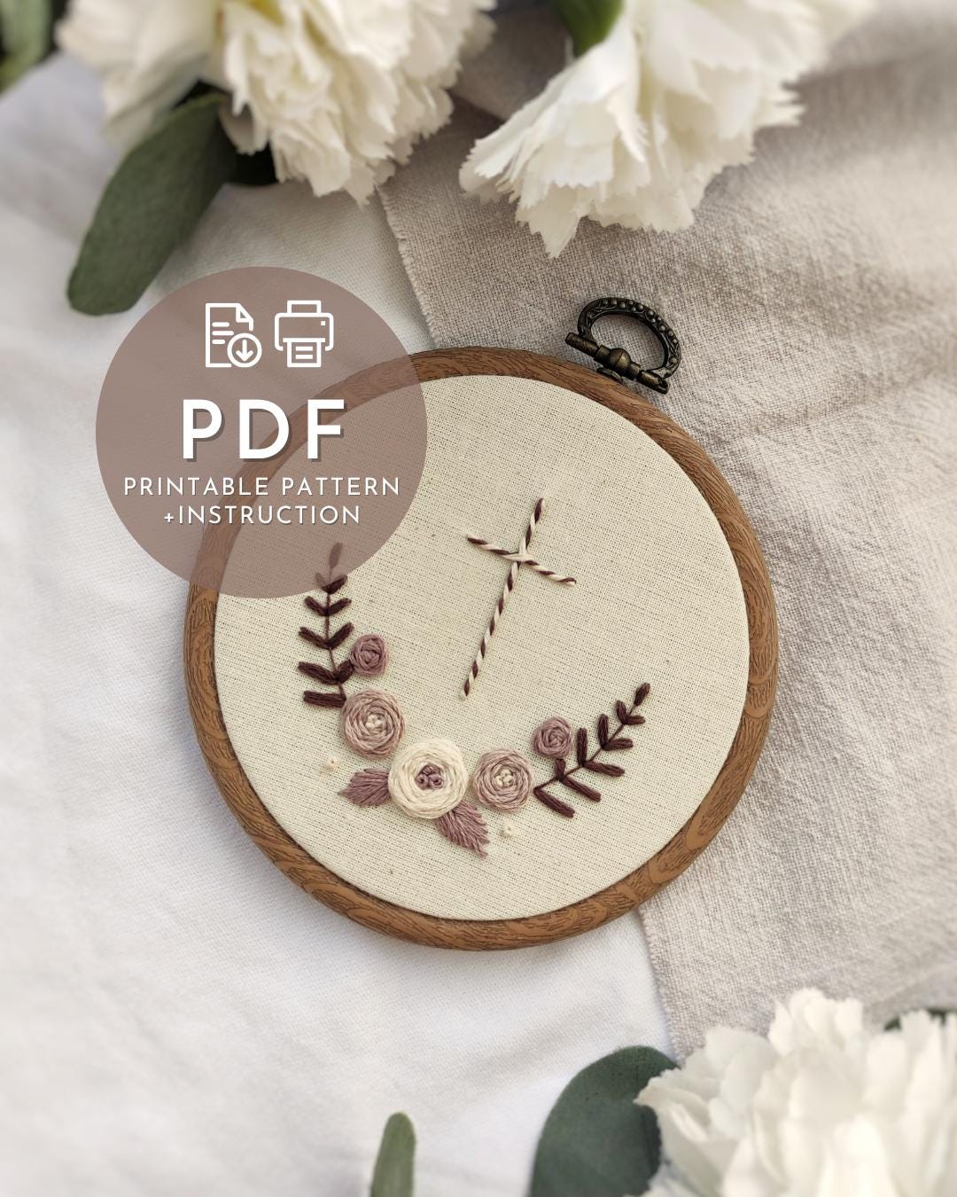 Beige CROSS Embroidery Pattern PDF, Christian Easter Wall Decorations ...