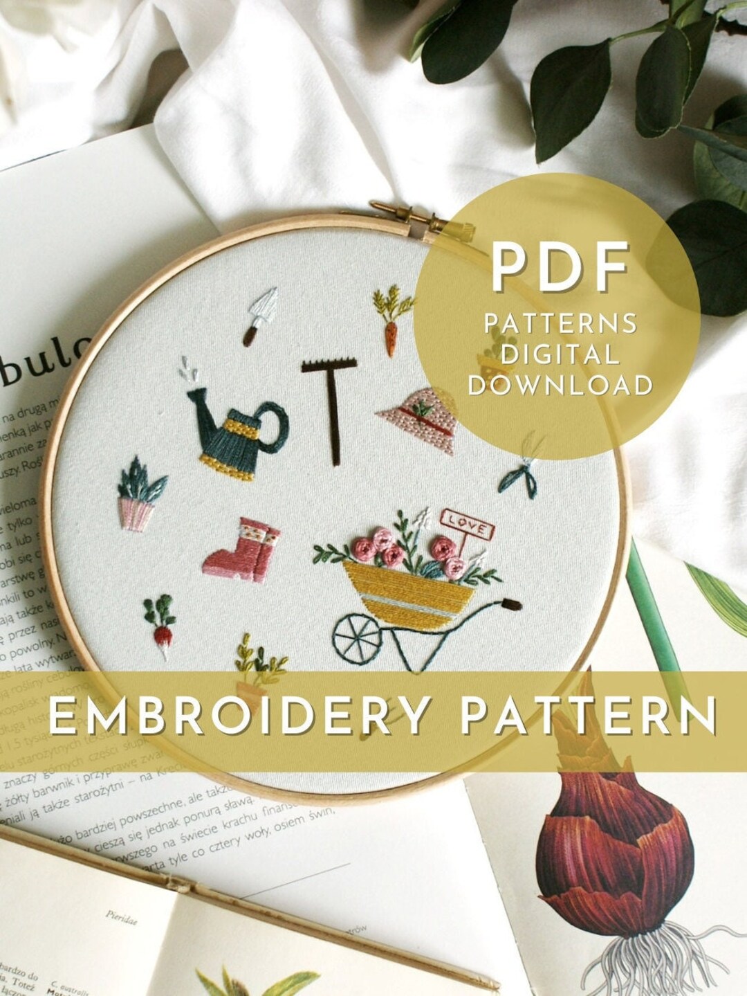 Garden Embroidery Pattern PDF, Plants Hand Embroidery Template ...