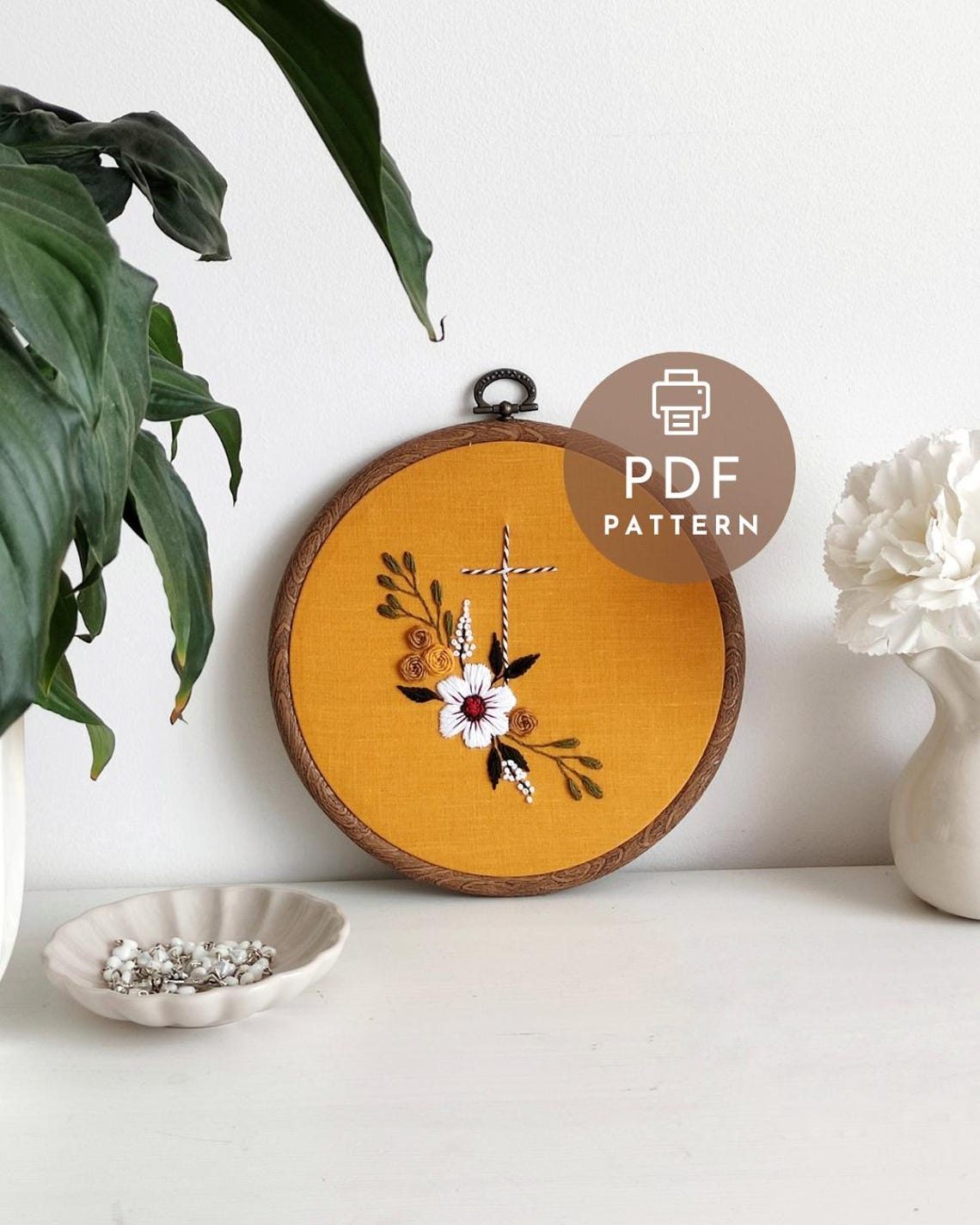 CROSS With Flowers Embroidery Pattern PDF, Christian Easter Wall ...