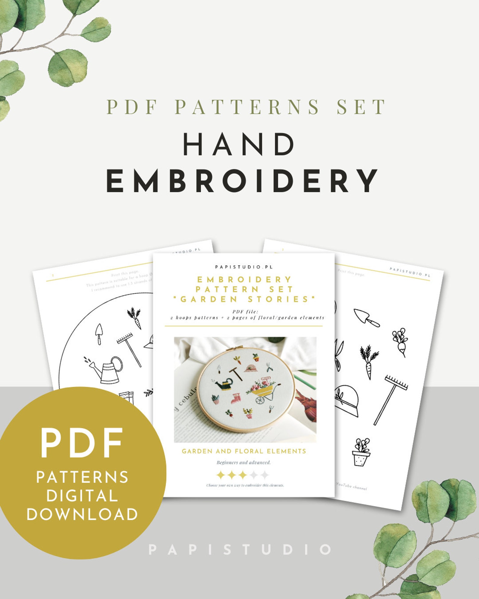 Garden Embroidery Pattern PDF, Plants Hand Embroidery Template ...