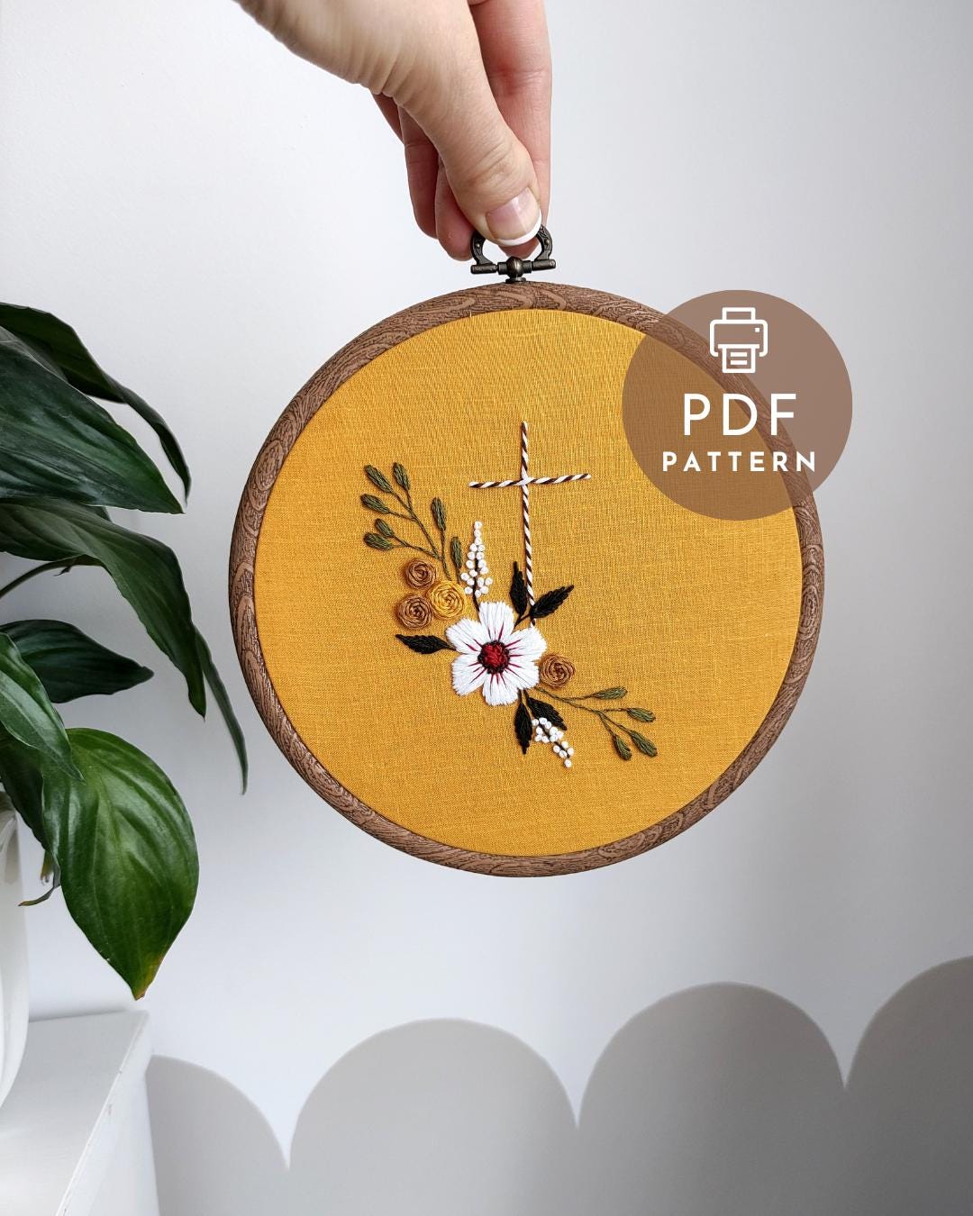 CROSS With Flowers Embroidery Pattern PDF, Christian Easter Wall ...
