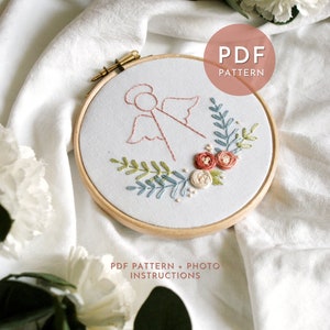 Cute ANGEL Embroidery Pattern, Christian Baptism Keepsake DIY, Catholic ...