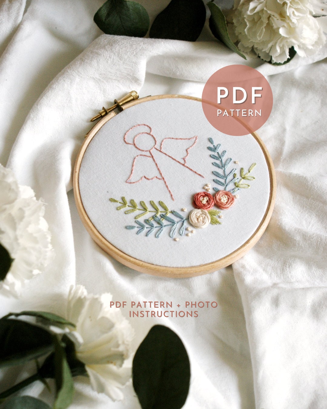 Cute ANGEL Embroidery Pattern, Christian Baptism Keepsake DIY, Catholic ...