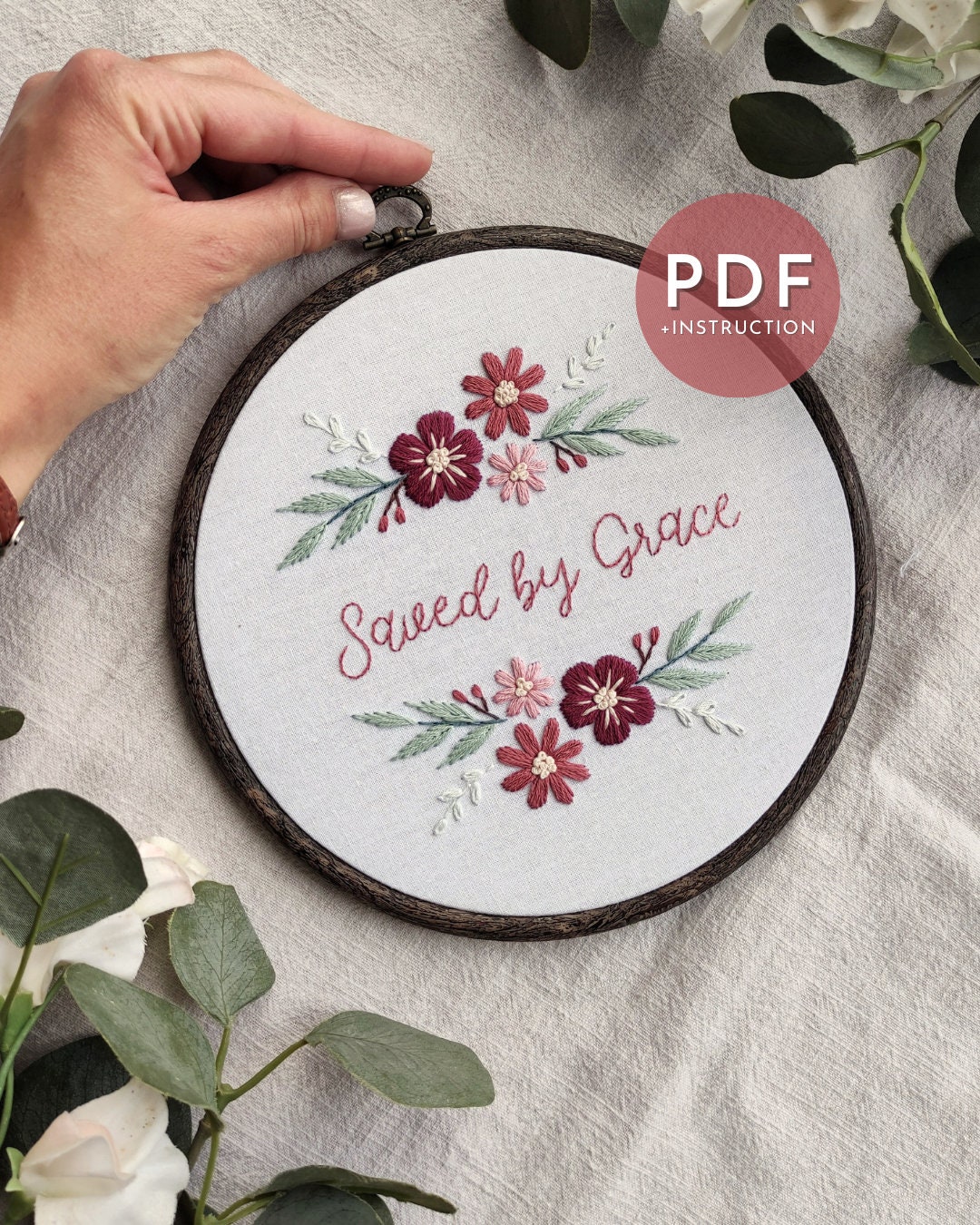 Saved by Grace Embroidery Printable Pattern PDF, Catholic Home Decor ...