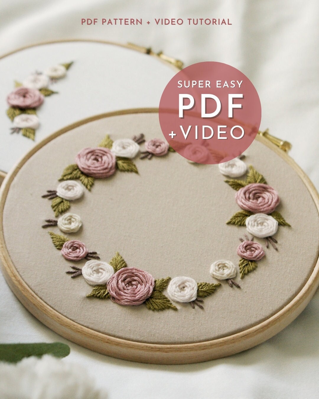 ROSE WREATH Embroidery Pattern PDF, Flowers Embroidery Pattern Easy ...