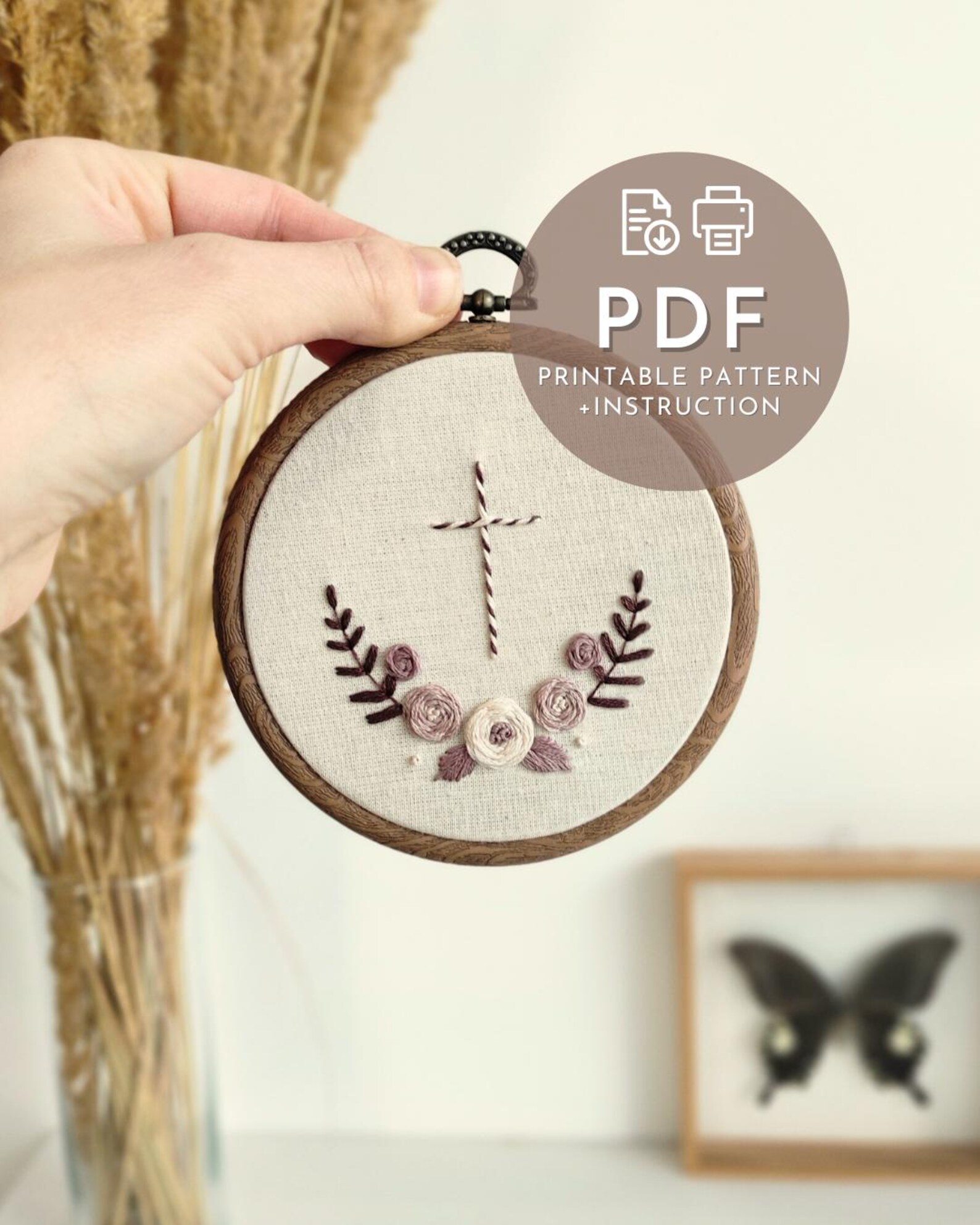 Beige CROSS Embroidery Pattern PDF, Christian Easter Wall Decorations ...