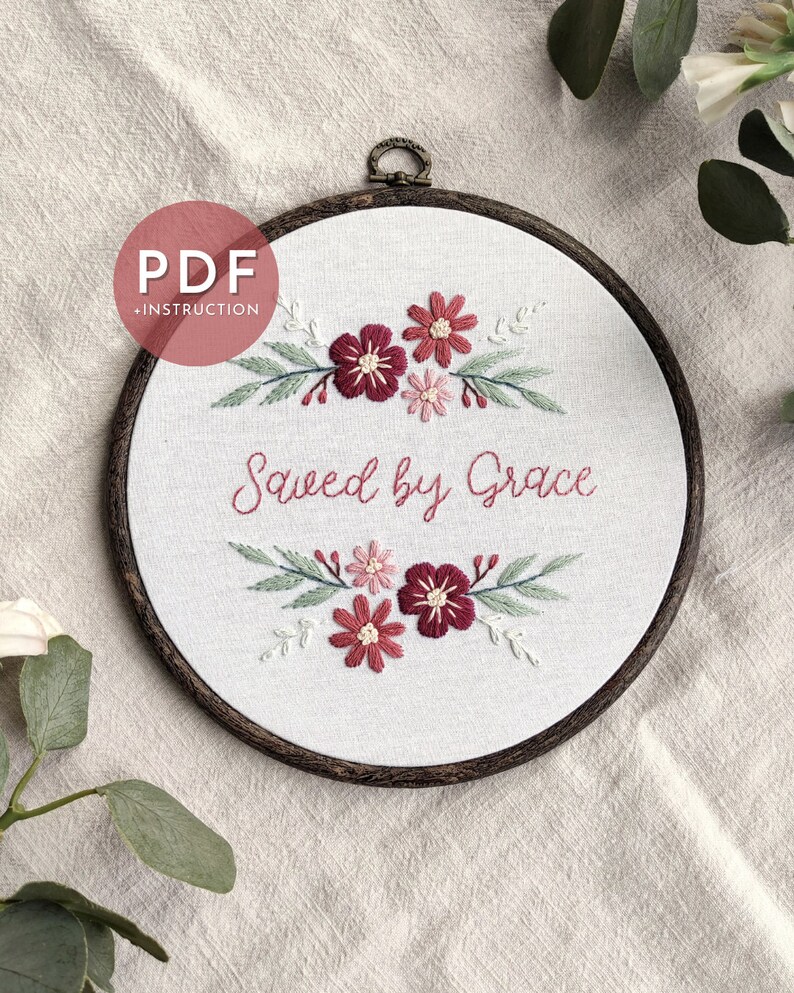 Saved by Grace Embroidery Printable Pattern PDF, Catholic Home Decor ...