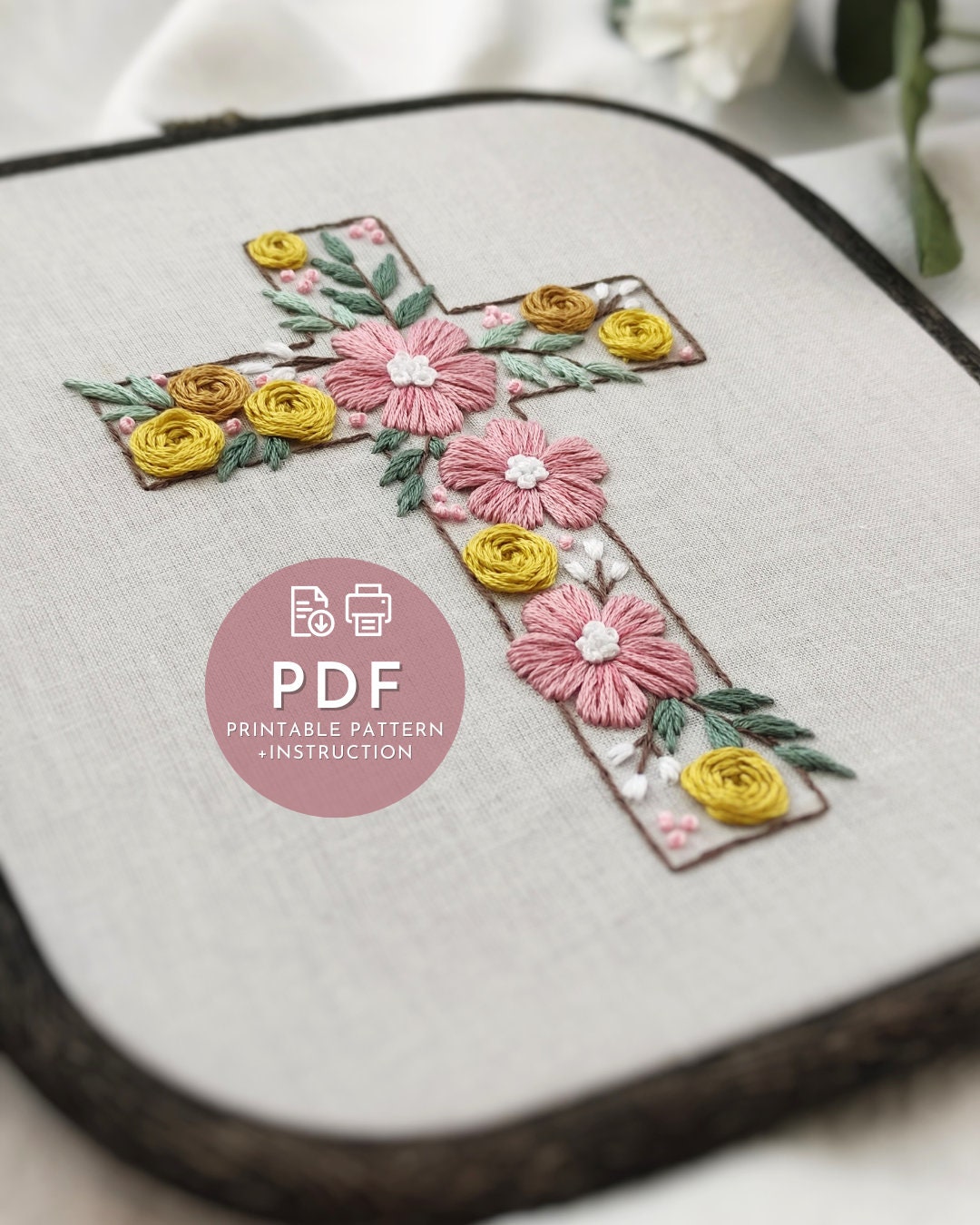 Floral CROSS Embroidery Pattern PDF, Christian Easter Wall Decorations ...