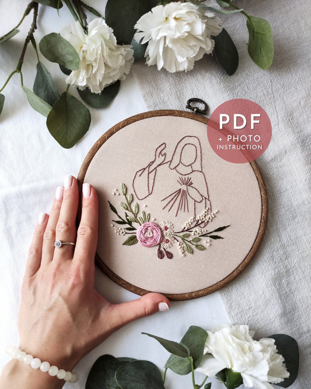 Merciful Jesus Embroidery Printable Pattern PDF, Catholic Home Decor ...