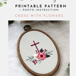 CROSS With Flowers Embroidery Pattern, Christian Easter Wall ...
